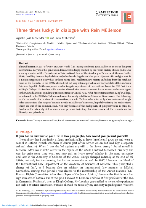 (PDF) Three times lucky: in dialogue with Rein Müllerson
