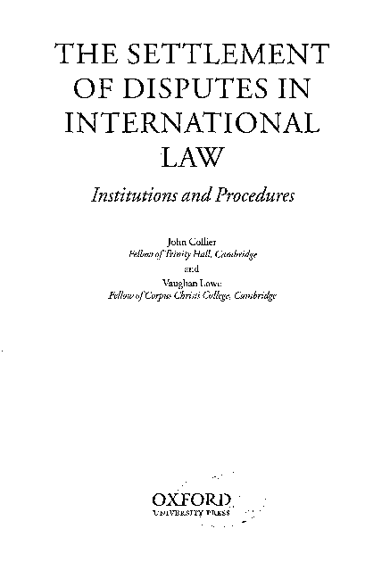 (PDF) The Settlement of Disputes in International Law: Institutions and ...