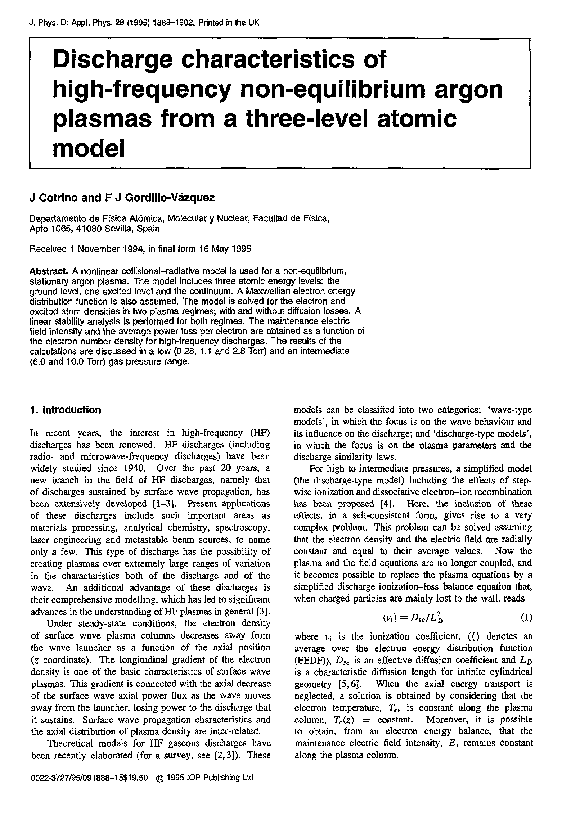 (PDF) Discharge characteristics of high-frequency non-equilibrium argon ...