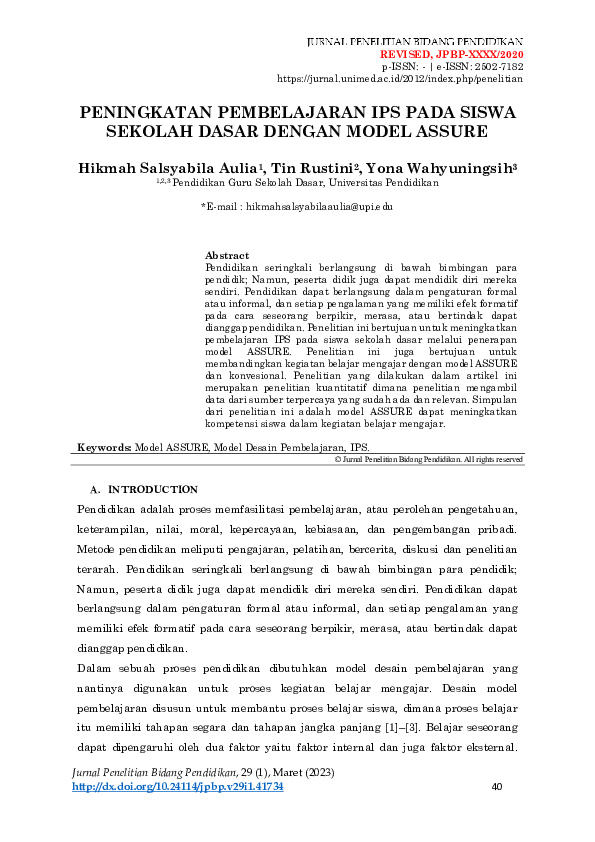 (PDF) Peningkatan Pembelajaran Ips Pada Siswa Sekolah Dasar Dengan Model Assure | Hikmah ...