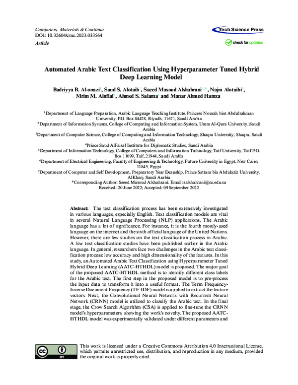 Pdf Automated Arabic Text Classification Using Hyperparameter Tuned