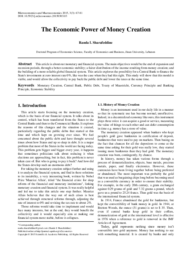 (PDF) The Economic Power of Money Creation