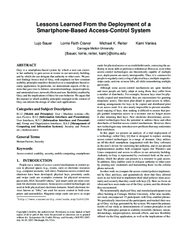 (PDF) Lessons learned from the deployment of a smartphone-based access-control system