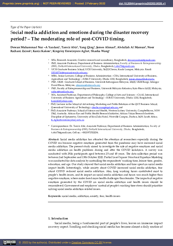 (PDF) Social Media Addiction and Emotions in Post-COVID Recovery