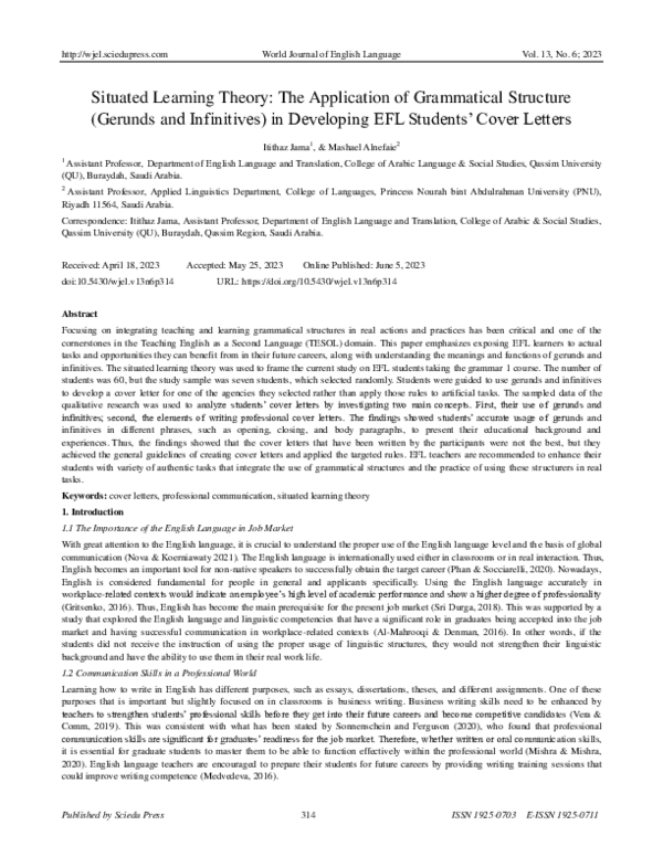 (PDF) Situated Learning Theory: The Application of Grammatical Structure (Gerunds and ...