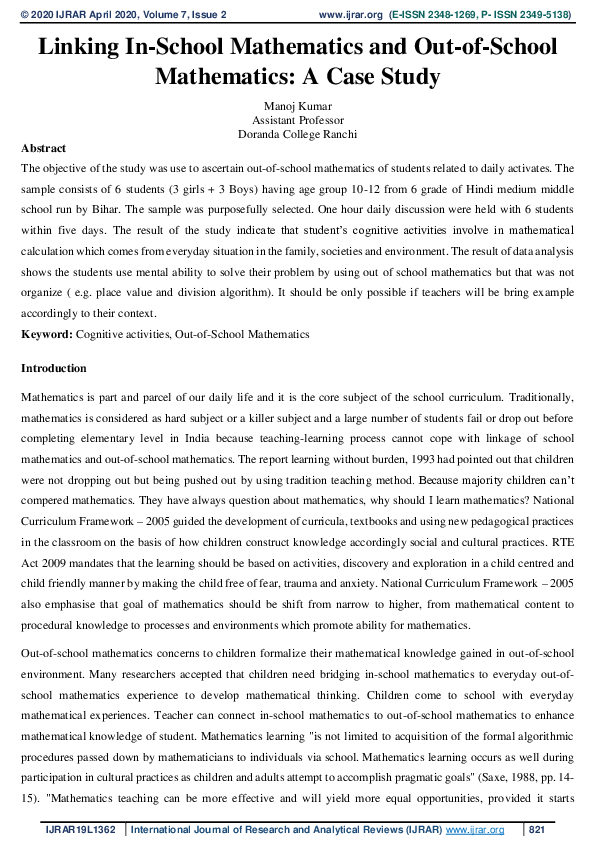 (PDF) Linking In-School Mathematics and Out-of-School Mathematics: A ...