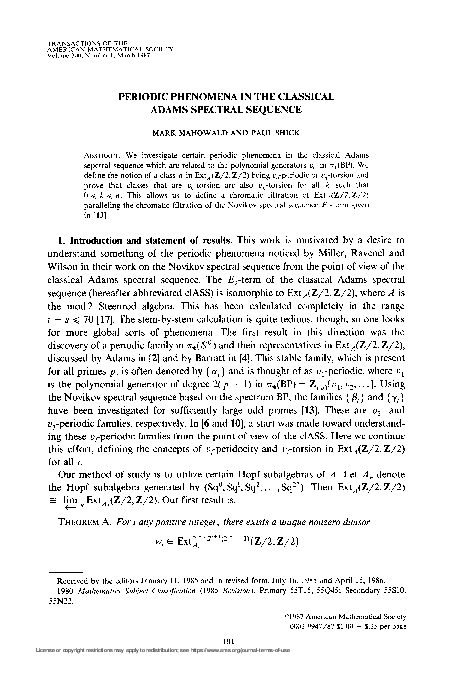 (PDF) Periodic phenomena in the classical Adams spectral sequence