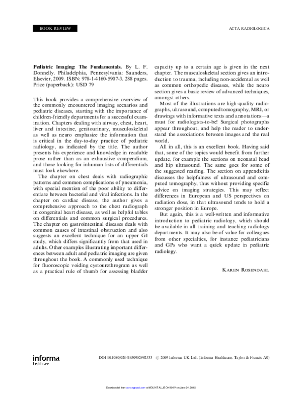 (PDF) Pediatric Imaging: The Fundamentals