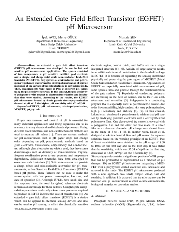 Pdf An Extended Gate Field Effect Transistor Egfet Ph Microsensor
