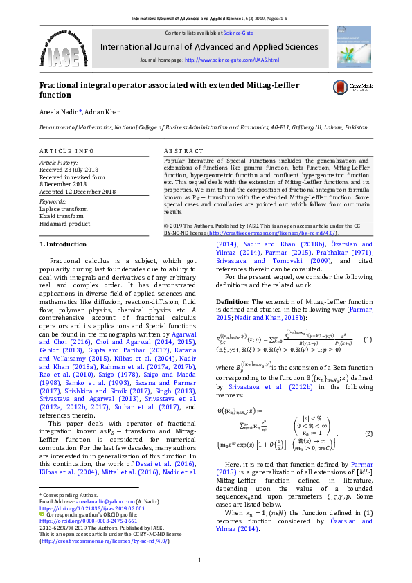 Pdf Fractional Integral Operator Associated With Extended Mittag