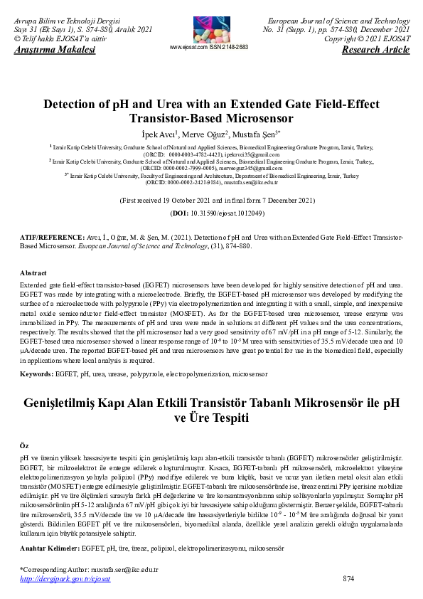 Pdf Detection Of Ph And Urea With An Extended Gate Field Effect Transistor Based Microsensor