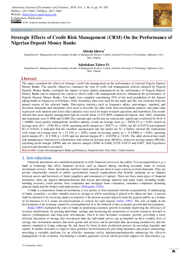 (PDF) Strategic Effects of Credit Risk Management (CRM) On the ...