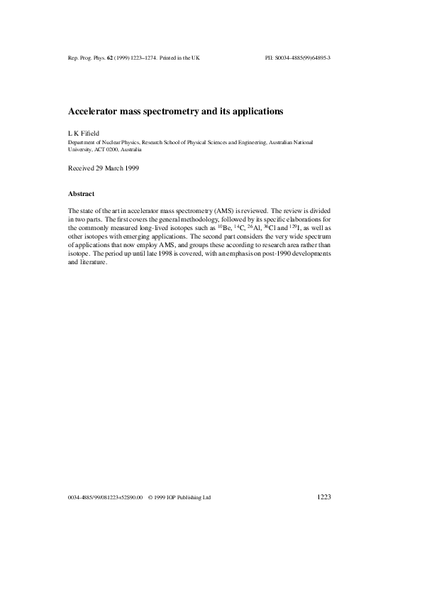 (PDF) Accelerator mass spectrometry and its applications