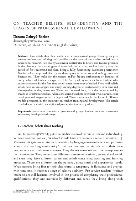 (PDF) On teacher beliefs, self-identity and the stages of professional development