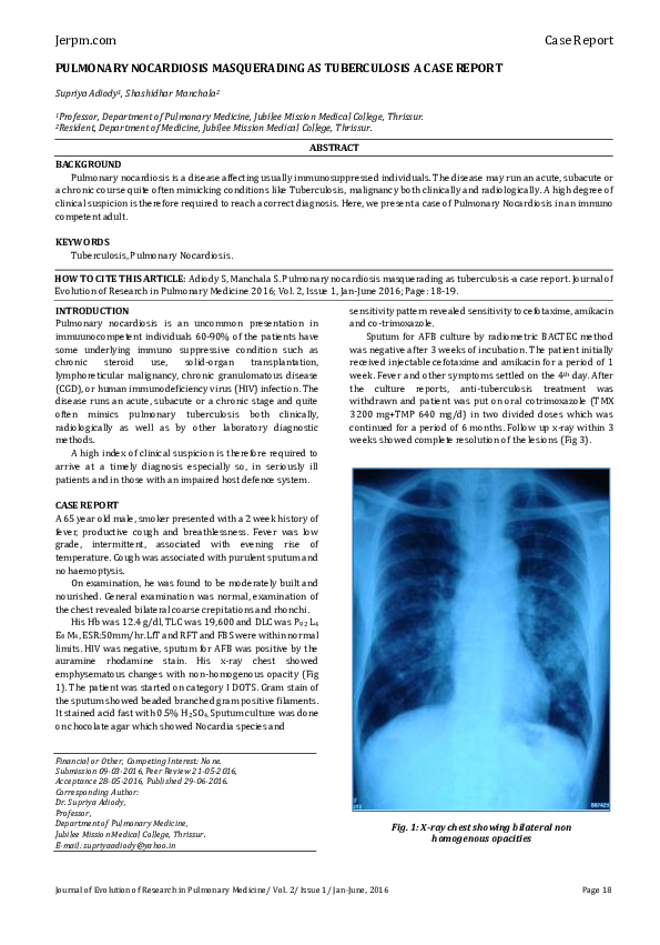 (PDF) Pulmonary nocardiosis mimicking relapse of tuberculosis