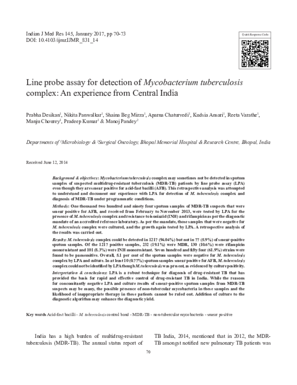(PDF) Line probe assay for detection of Mycobacterium tuberculosis ...