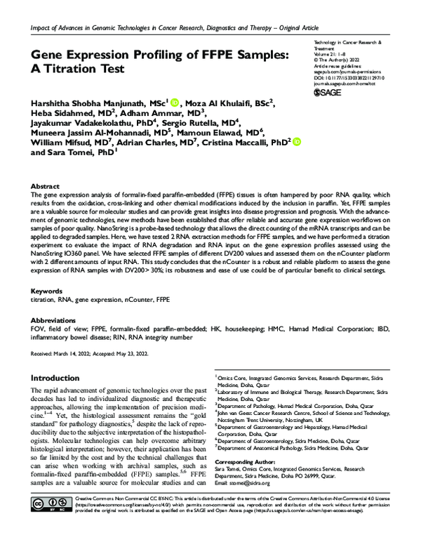 (PDF) Gene Expression Profiling of FFPE Samples: A Titration Test