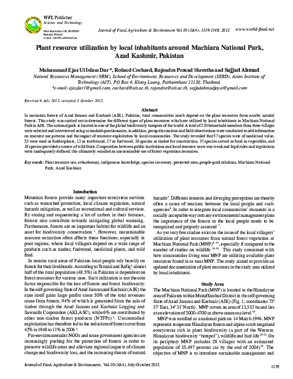 (PDF) Plant resource utilization by local inhabitants around Machiara ...