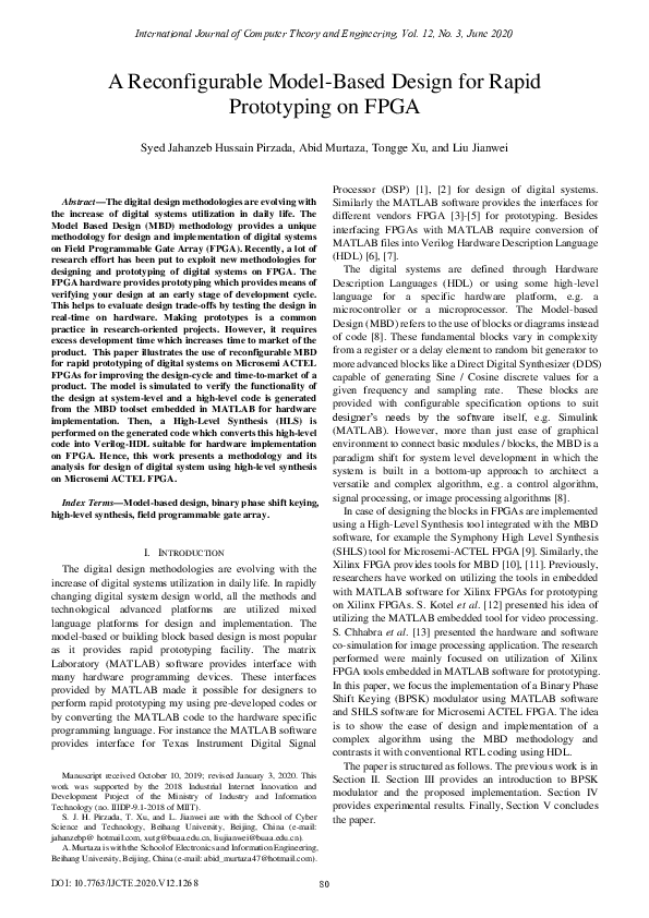 (PDF) A Reconfigurable Model-Based Design for Rapid Prototyping on FPGA