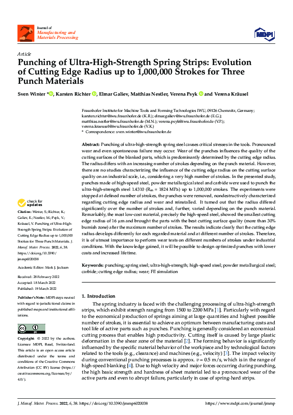 (PDF) Punching of Ultra-High-Strength Spring Strips: Evolution of ...