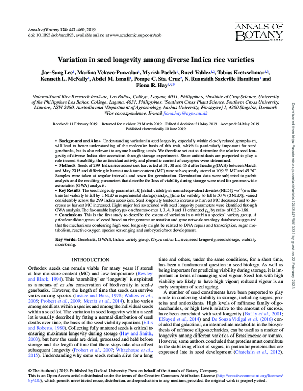 (PDF) Variation in seed longevity among diverse Indica rice varieties
