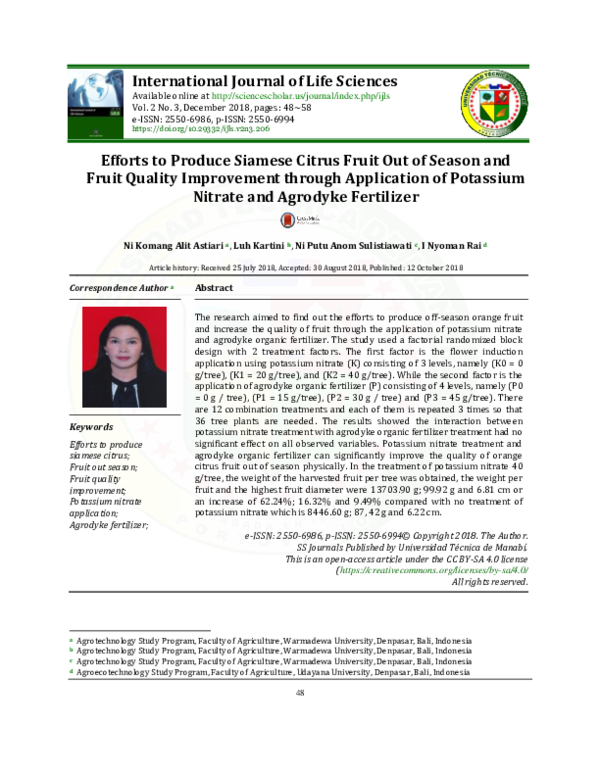(PDF) Efforts to produce Siamese citrus fruit out of season and fruit ...