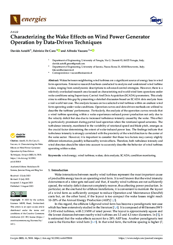 (PDF) Characterizing the Wake Effects on Wind Power Generator Operation by Data-Driven Techniques
