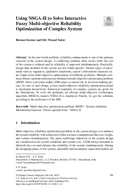 Pdf Using Nsga Ii To Solve Interactive Fuzzy Multi Objective Reliability Optimization Of