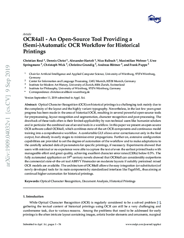 (PDF) OCR4all - An Open-Source Tool Providing a (Semi-)Automatic OCR Workflow for Historical ...