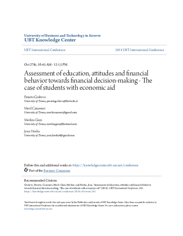(PDF) Assessment of education, attitudes and financial behavior towards ...