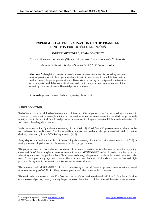 (PDF) Experimental Determination of the Transfer Function for Pressure ...