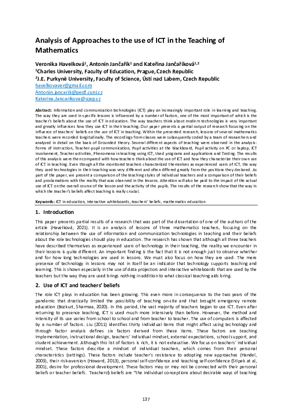 (PDF) Analysis of Approaches to the use of ICT in the Teaching of ...