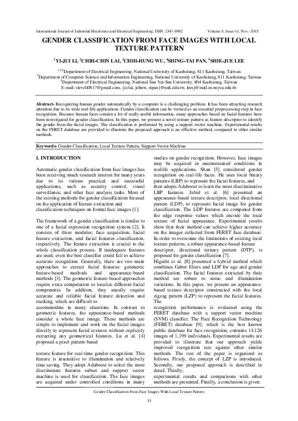 Gender Classification from Face Images with Local Texture Pattern