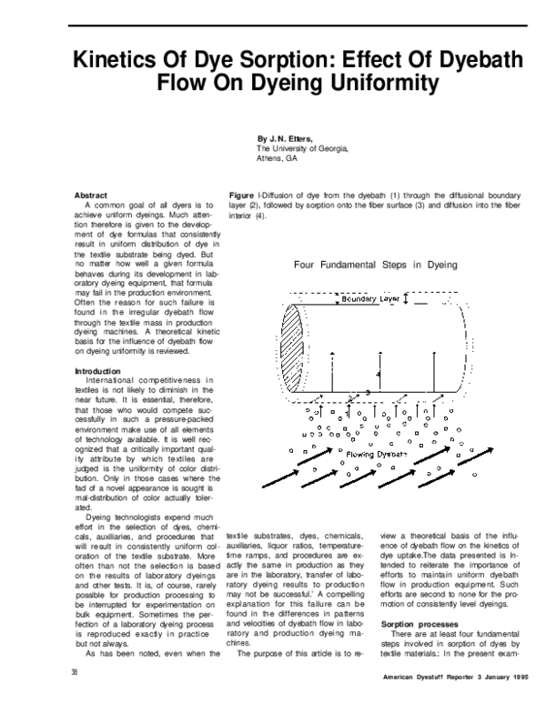(PDF) Kinetics Of Dye Sorption: Effect Of Dyebath Flow On Dyeing Uniformity
