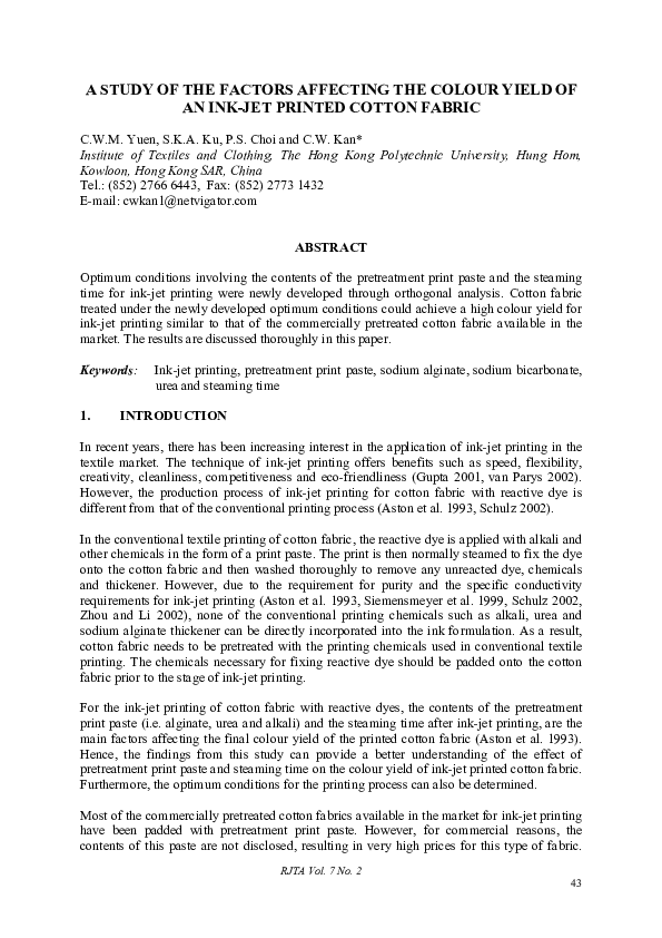 (PDF) A STUDY OF THE FACTORS AFFECTING THE COLOUR YIELD OF AN INK-JET ...