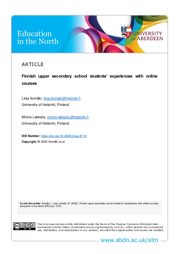 (PDF) Finnish upper secondary school students' experiences with online ...