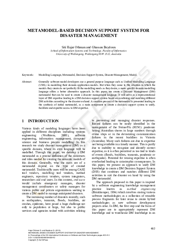 (PDF) Metamodel-Based Decision Support System for Disaster Management | Siti Hajar Othman ...