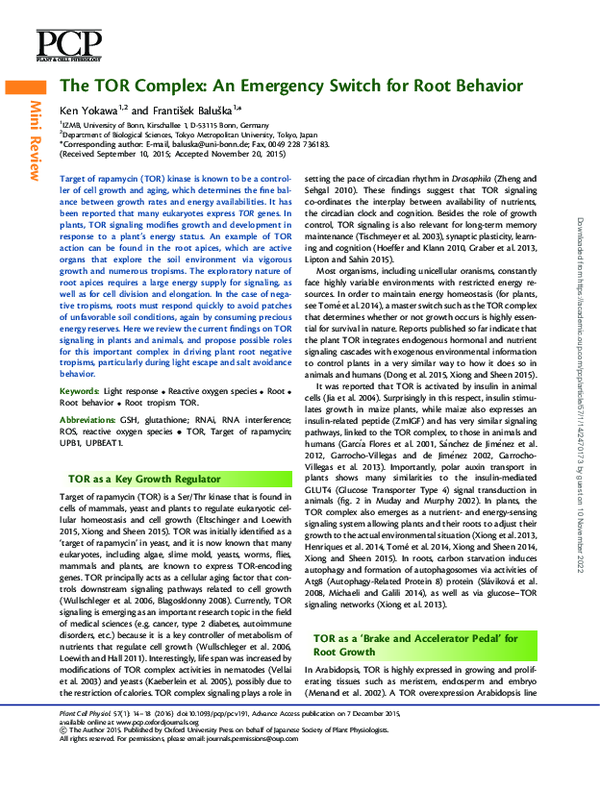(PDF) The TOR Complex: An Emergency Switch for Root Behavior