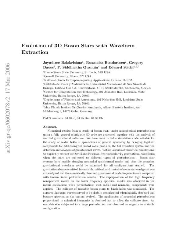 (PDF) Evolution of 3D boson stars with waveform extraction