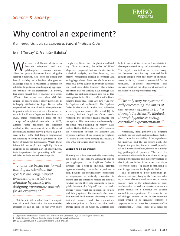 (PDF) Why control an experiment?