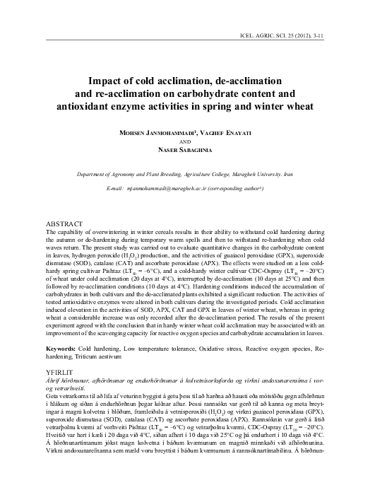 (PDF) Impact of cold acclimation, de-acclimation and re-acclimation on ...