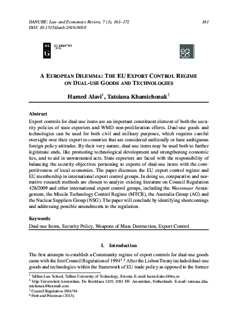 (PDF) A European Dilemma: The EU Export Control Regime on Dual-Use ...