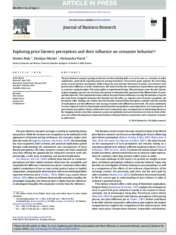 (PDF) Exploring price fairness perceptions and their influence on consumer behavior