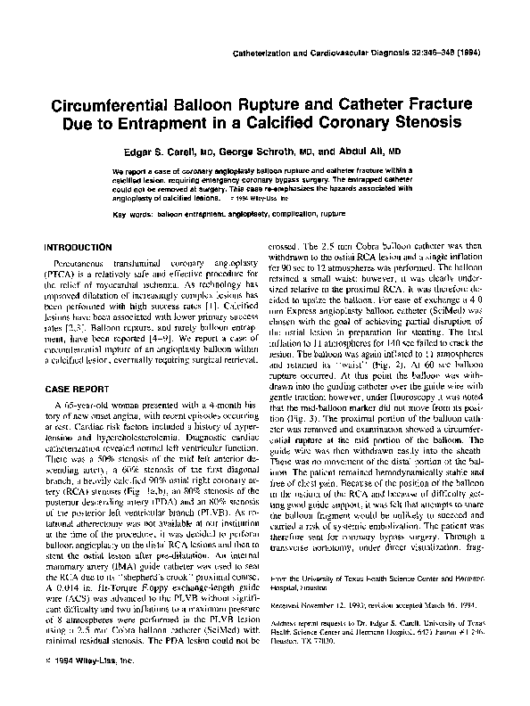 (PDF) Circumferential balloon rupture and catheter fracture due to ...