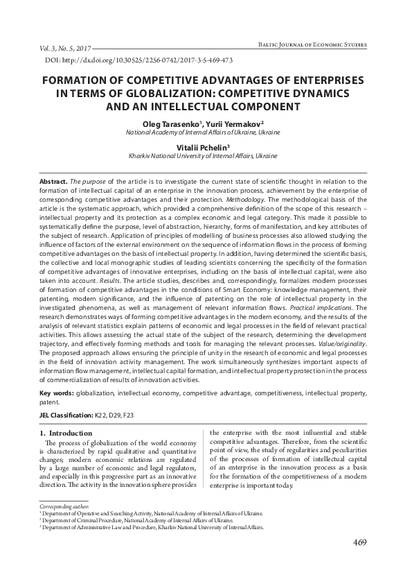 (PDF) Formation of Competitive Advantages of Enterprises in Terms of Globalization: Competitive ...