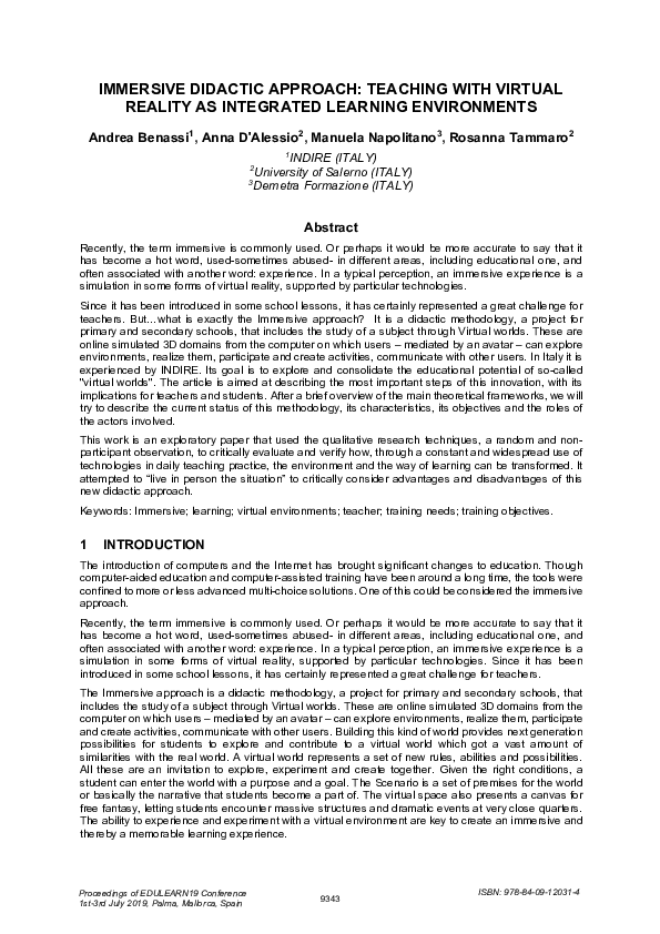 (PDF) Immersive Didactic Approach: Teaching with Virtual Reality as Integrated Learning Environments