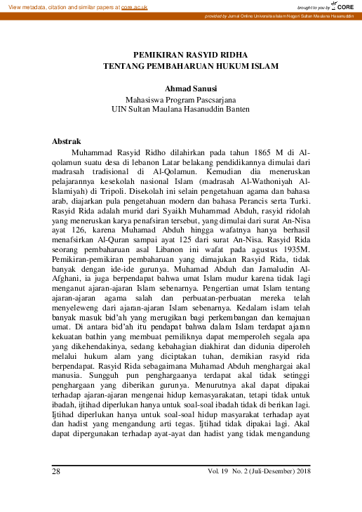 (PDF) Pemikiran Rasyid Ridha Tentang Pembaharuan Hukum Islam