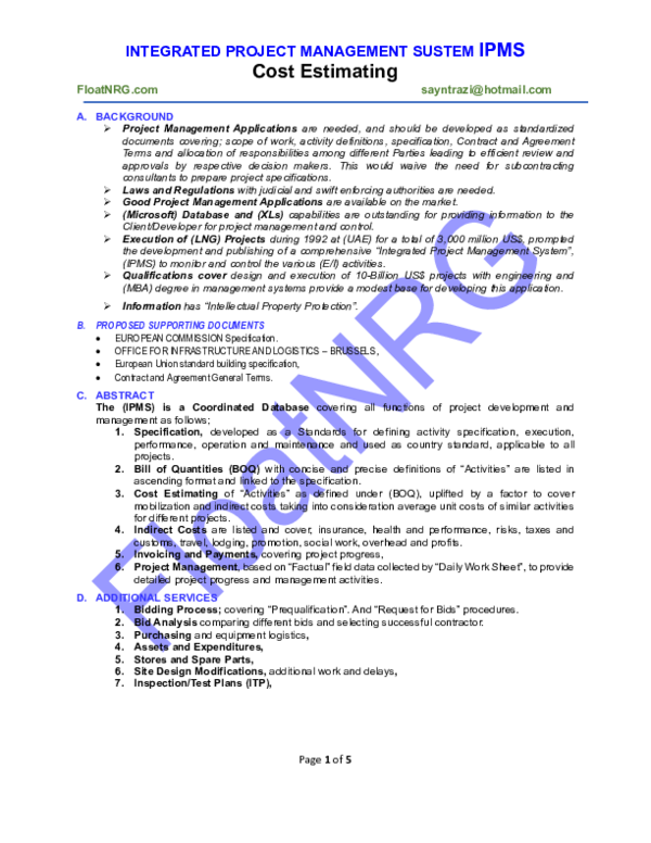 (PDF) INTEGRATED PROJECT MANAGEMENT SUSTEM IPMS Cost Estimating