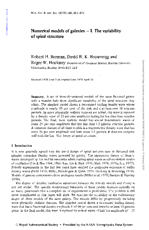 (PDF) Numerical models of galaxies - I. The variability of spiral structure