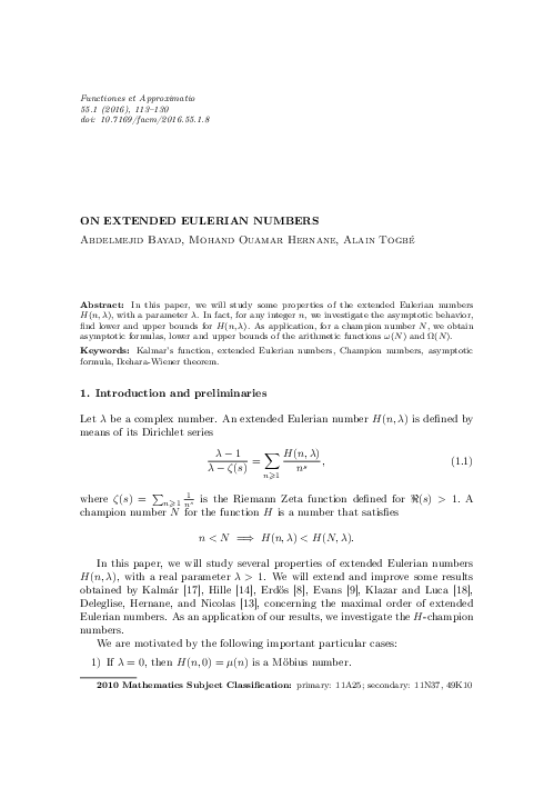 (PDF) On extended Eulerian numbers